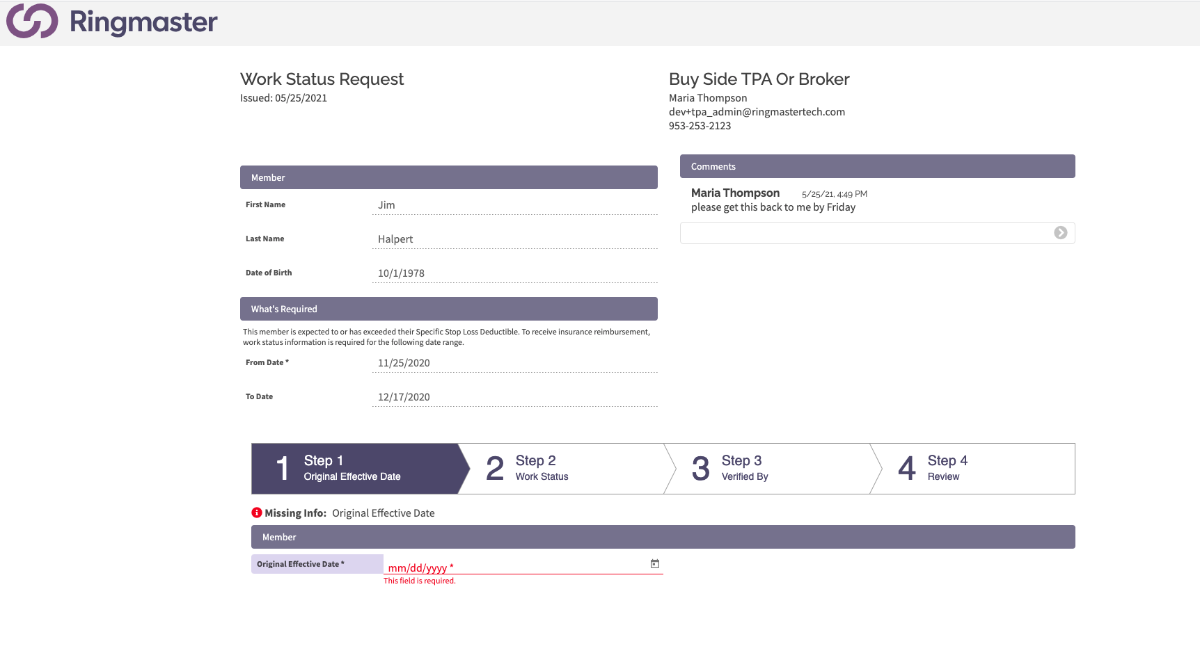 How to Complete Work Status Request from TPA in Smart-LinQ – Ringmaster Technologies