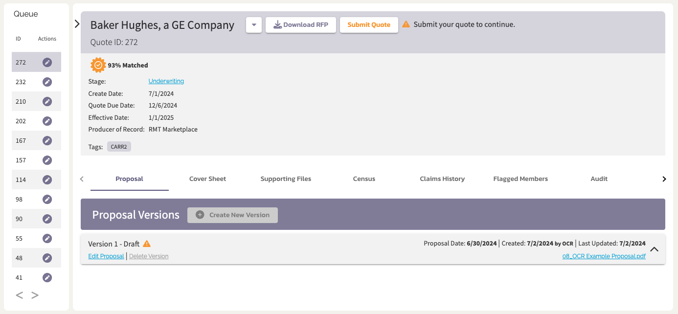 July 2024 Release | Proposal Versioning - Carrier/MGU Experience – Ringmaster Technologies