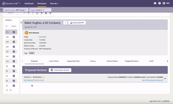 July 2024 Release | Proposal Versioning - Carrier/MGU Experience – Ringmaster Technologies